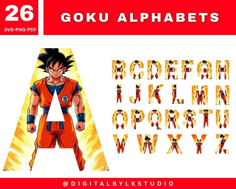 Goku Alphabet SVG & PNG Bundle – Dragon Ball Letters A-Z, Anime Party ...