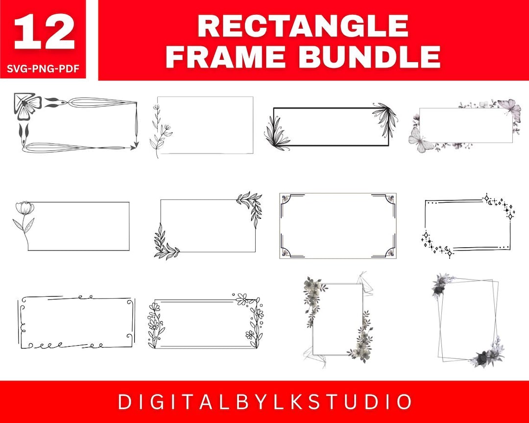Floral Rectangle Frame SVG Bundle | Wedding Invitation Frame Svg ...