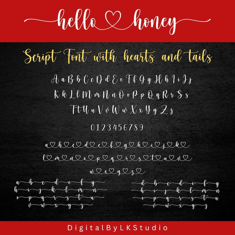 Hello Honey Script Font, Font With Hearts, Font With Tails, Heart Font, Wedding Font, Cursive ...