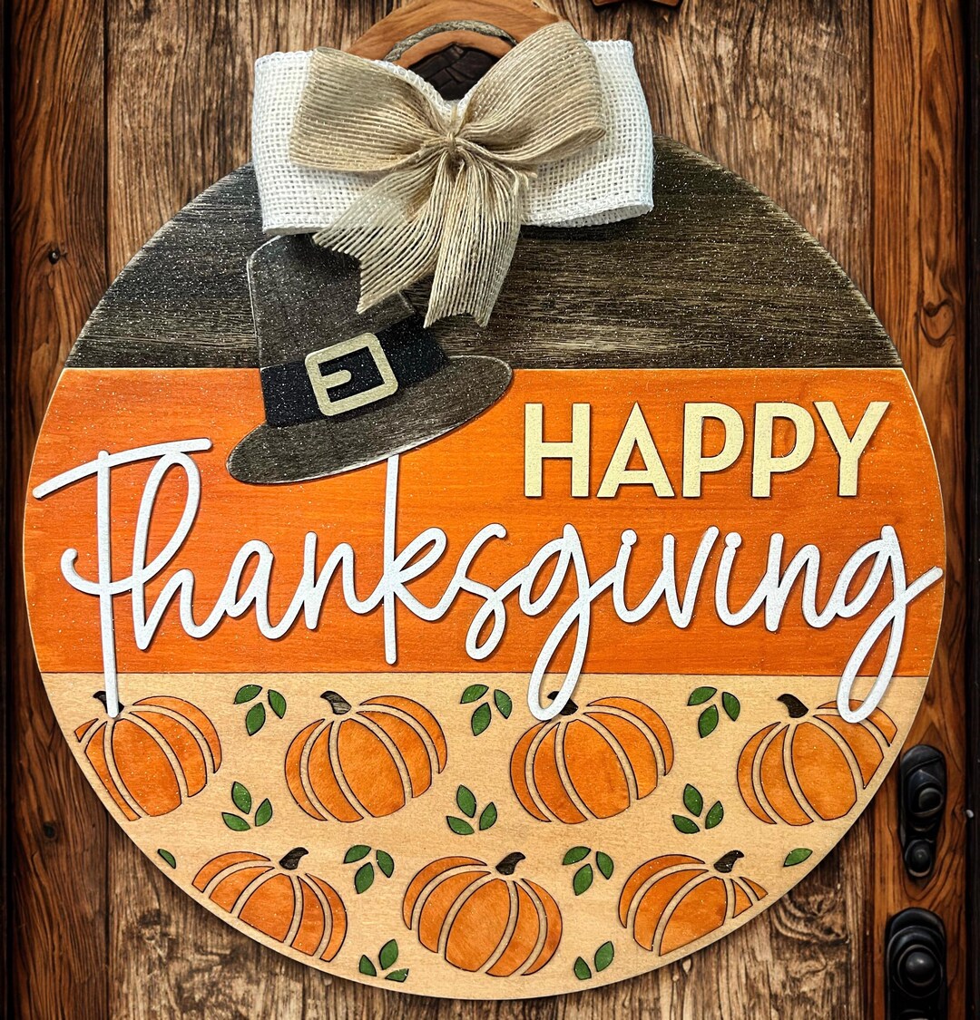 Happy Thanksgiving Fall Door Hanger- 15" Round Welcome Sign - Fall ...