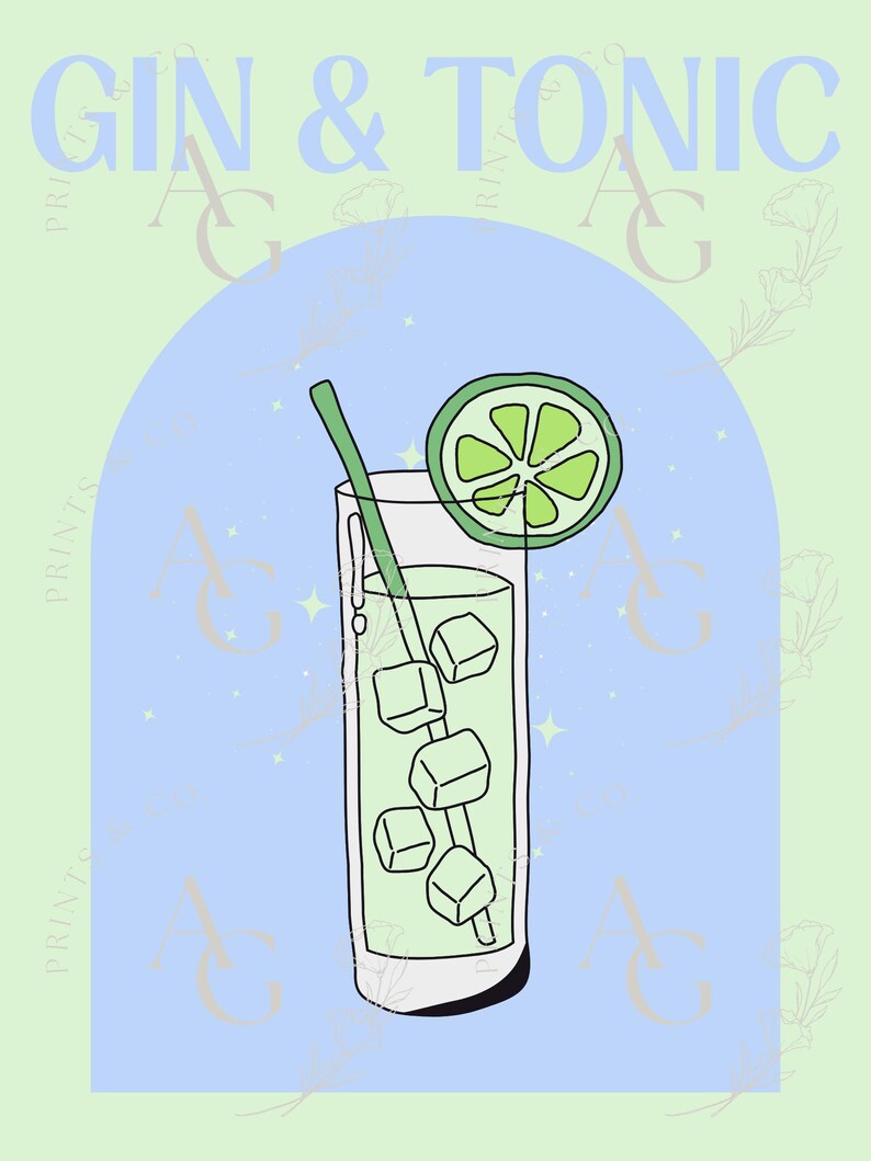 DIGITAL Retro Gin and Tonic Cocktail Print – Fun & Colorful Bar Wall ...