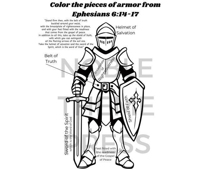 Printable Knight Coloring Page for Children- Armor of God Printable ...