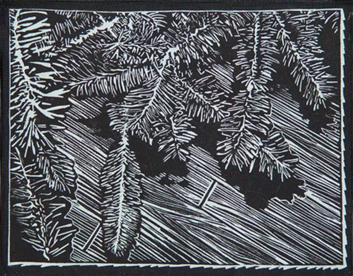 Christmas Linocut Print Tree Branches Original Art 8 X 10 Inch - Etsy