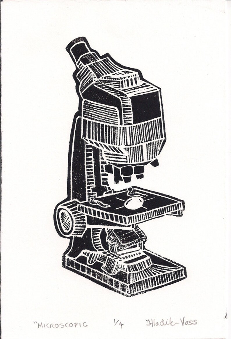 Vintage Science Lino- Microscope Geekery Techie Art- 5 X 7.5 Inch - Etsy