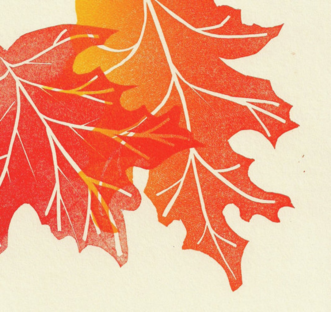 Autumn Linocut Print- Woodland Eco Natural- Maple Leaf- 8x10 Inch 20 X ...