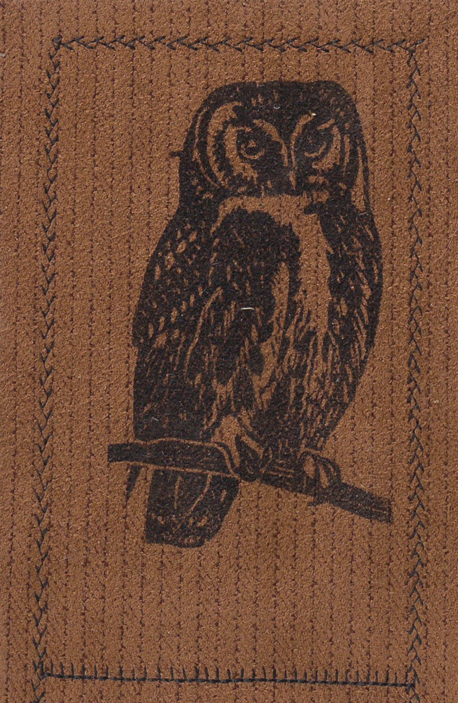 Preppy Owl Linocut on Fabric Monoprint Original-4 X 6 Inch Brown - Etsy