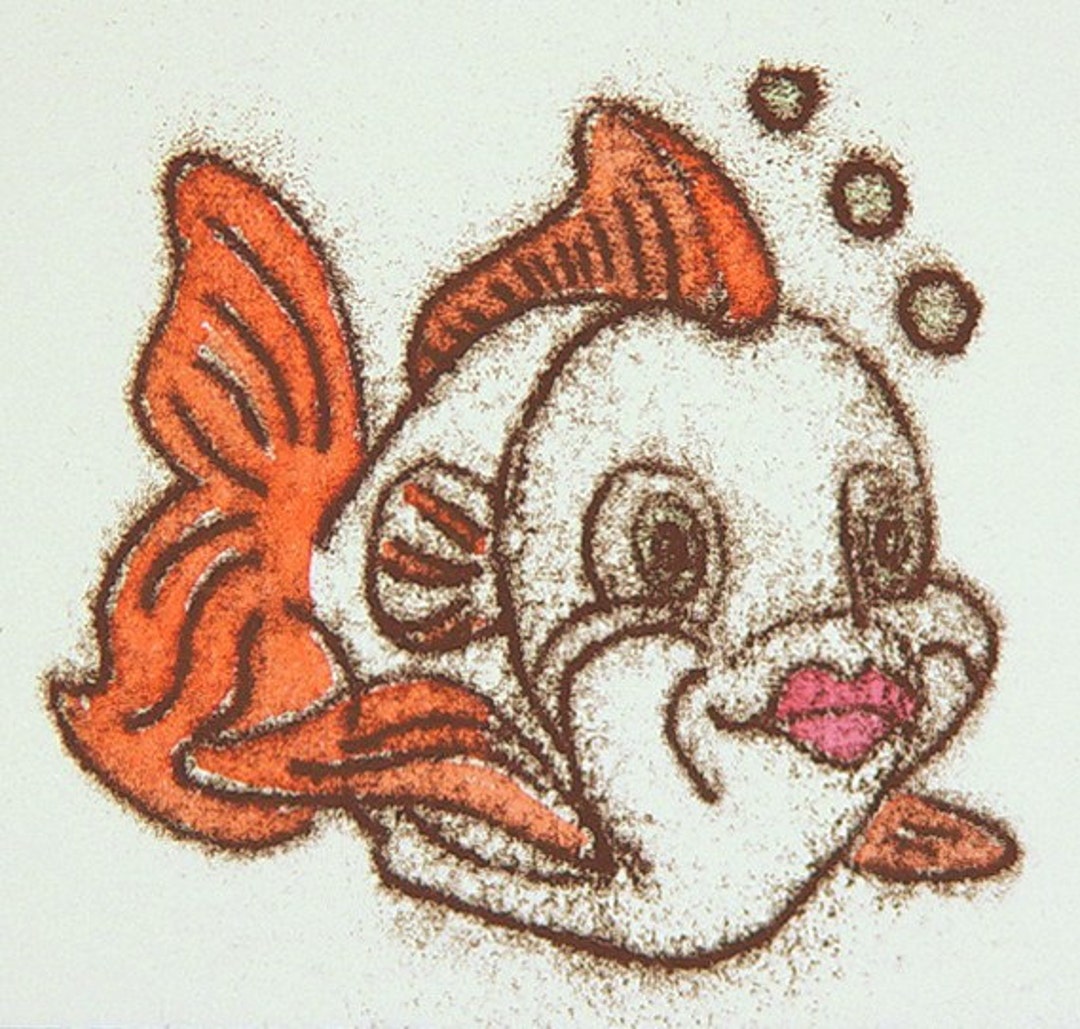 Goldfish Cartoon Monotype- Wall Art- Hand Colored Original Print- 7 X 6 ...