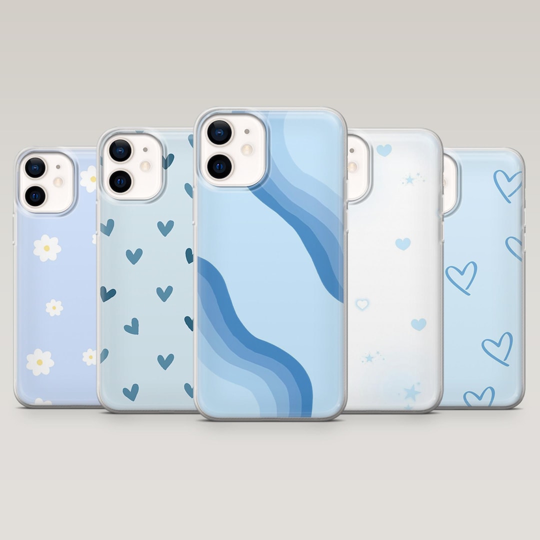 Baby Blue Phone Case Floral Heart Artwork Cover for iPhone 16, 15, 14 ...