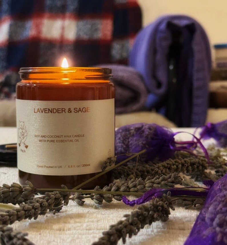 Lavender, & Sage, Pure Essential Oil Aromatherapy Scented Candle, Soy ...