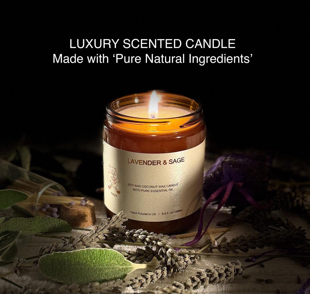 Lavender, & Sage, Pure Essential Oil Aromatherapy Scented Candle, Soy ...