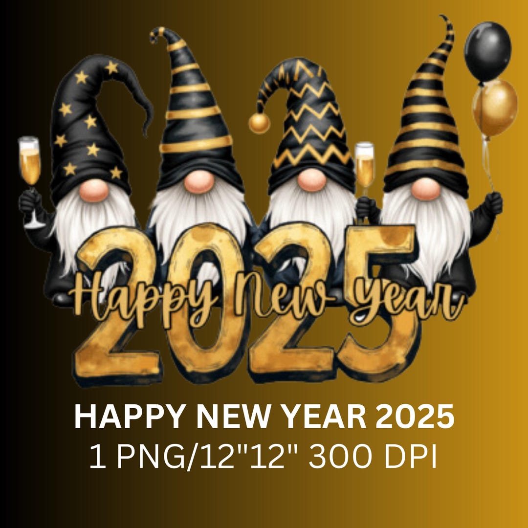 Happy New Year Gnomes 2025 PNG Cute Gnome New Year Sublimation Design ...