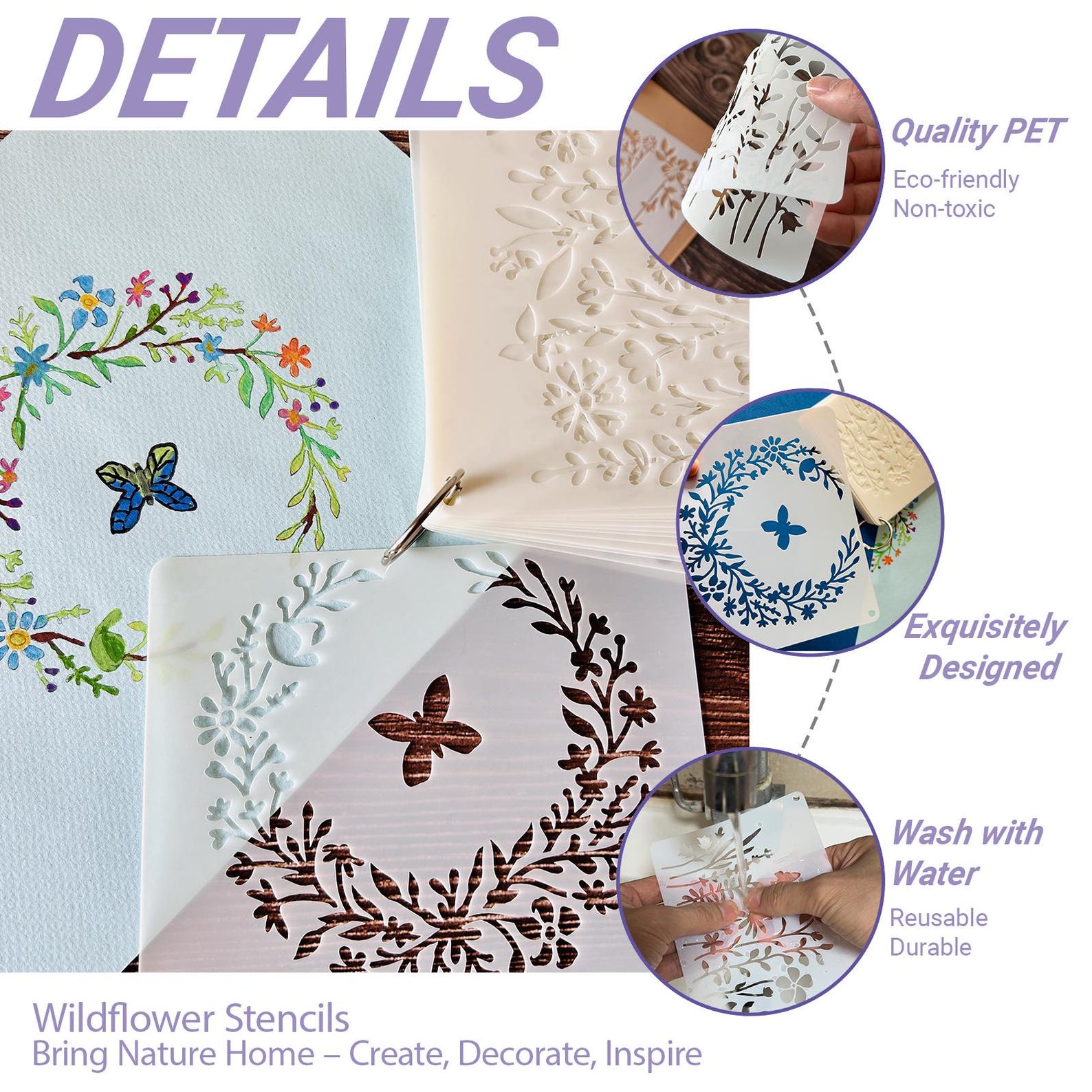 16 PCS Wildflower Stencils for Painting, Reusable Flower Stencils for ...