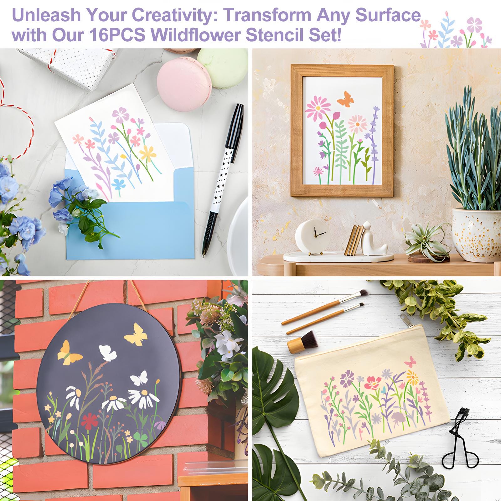 16 PCS Wildflower Stencils for Painting, Reusable Flower Stencils for ...