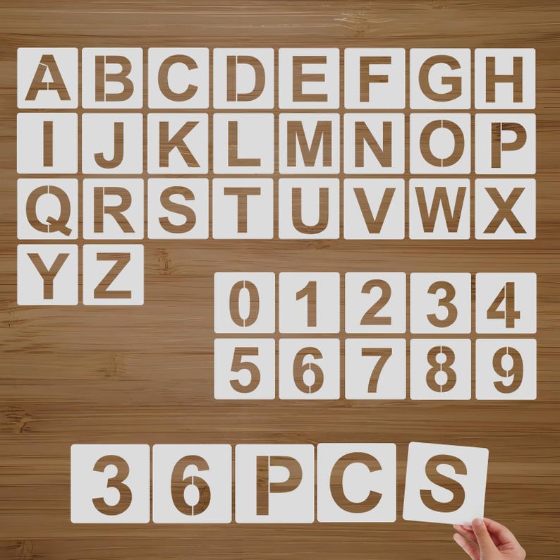 36 Pcs Alphabet & Number Stencils for Signs 1-6 Reusable PET Letter ...