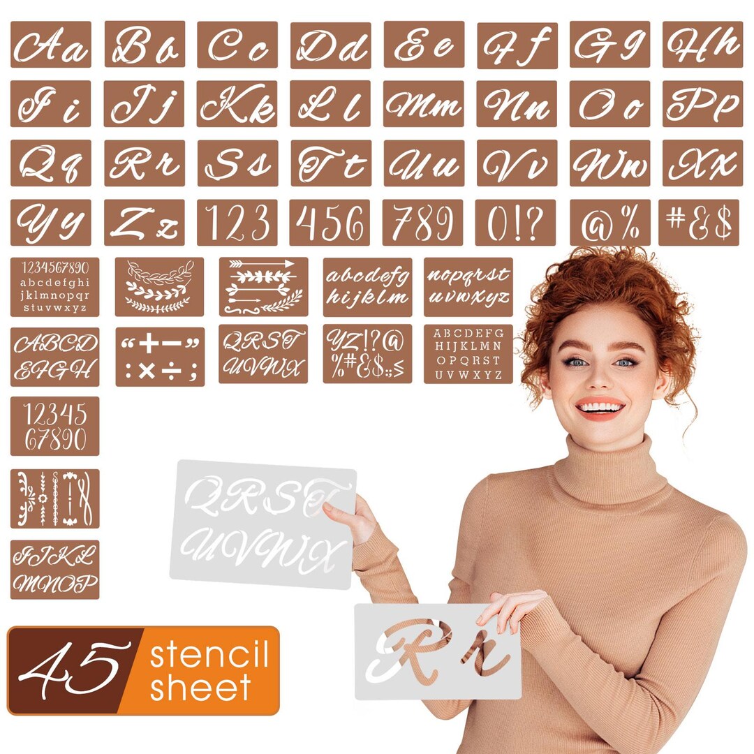 45 Pcs Alphabet Stencils Kit W/ Numbers, Symbols & Wreath - Reusable ...
