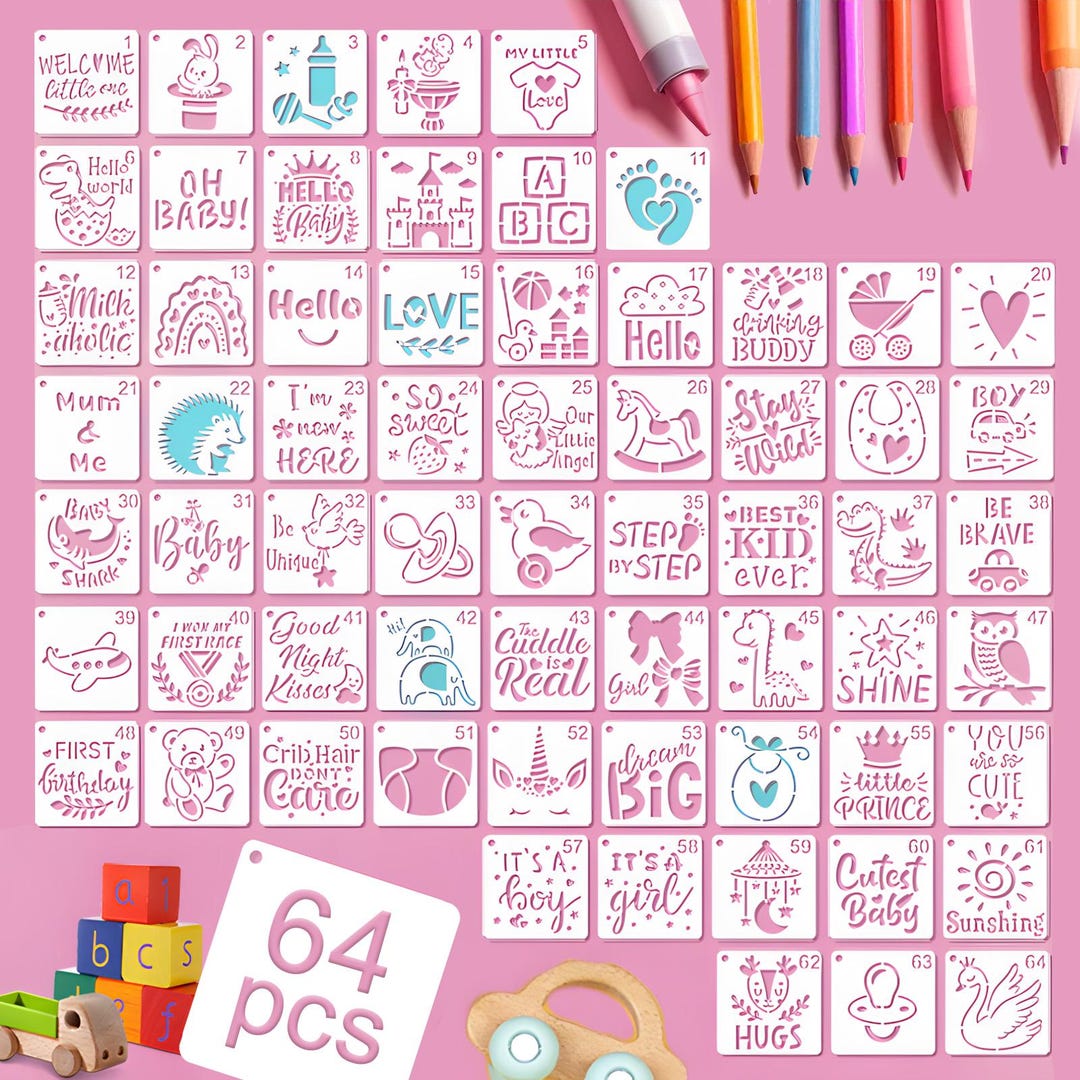 Baby Nursery Decor Stencils 64 PCS Reusable Animal, Star & Moon Designs ...
