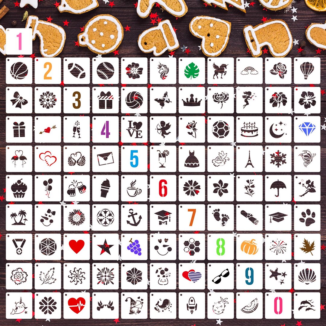 100 Pcs Cookie & Pastry Stencils for Decorating 3 Reusable PET ...