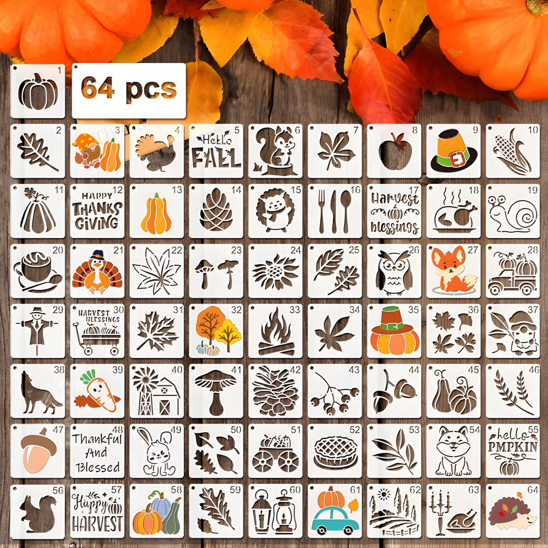 Fall Painting Stencils Set (64 Pcs) • Small Pumpkin Turkey Templates ...
