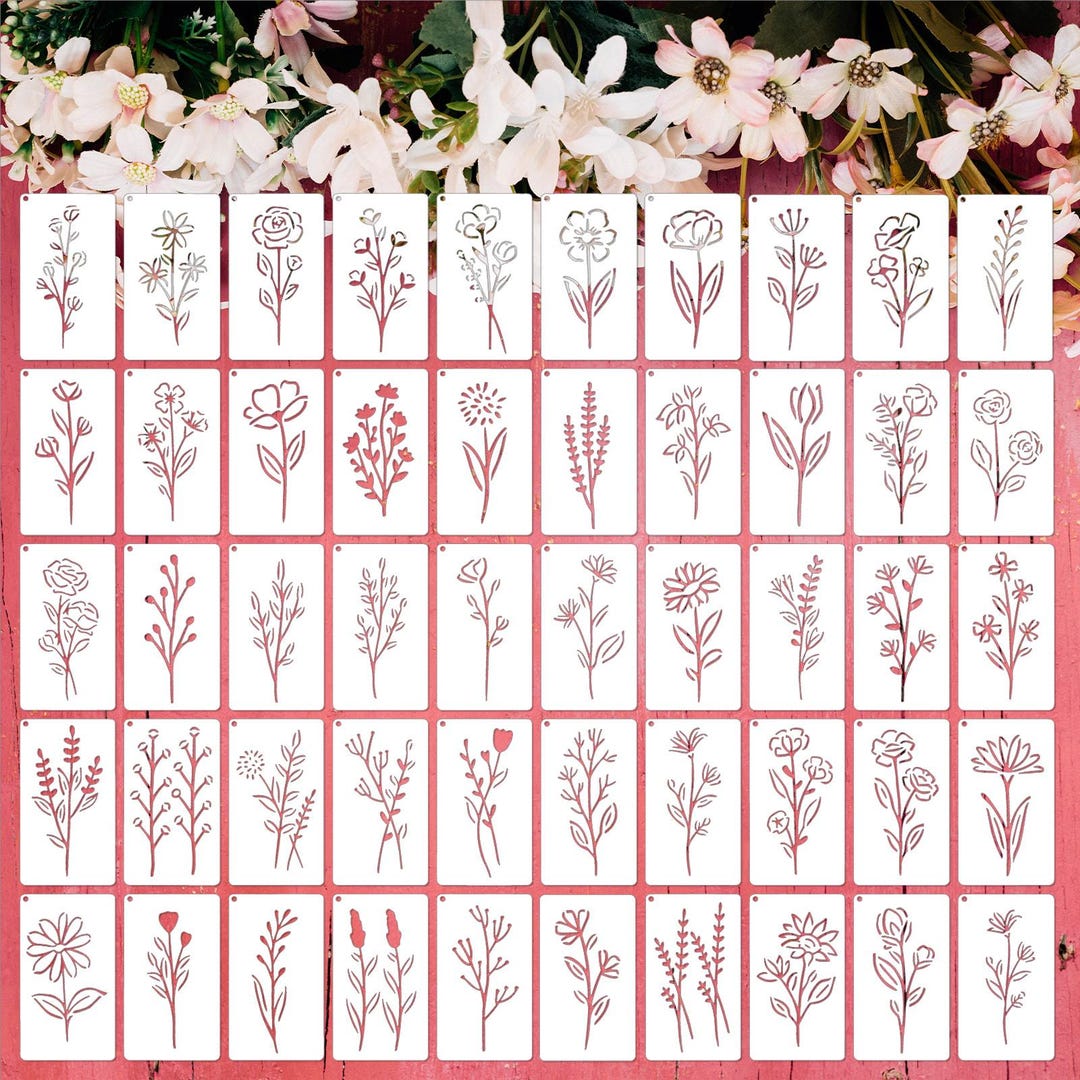 50PCS Flower Stencils for Painting, Wildflower Stencils for DIY Crafts ...