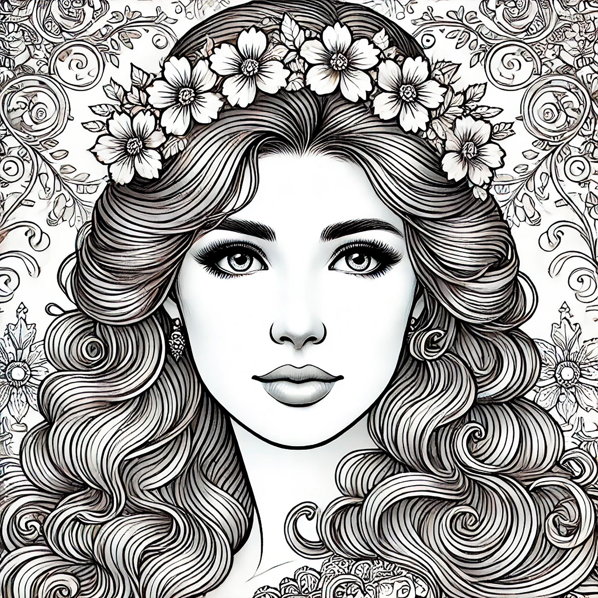 Portrait Coloring Adult Pages Instant Digital Download Printable ...