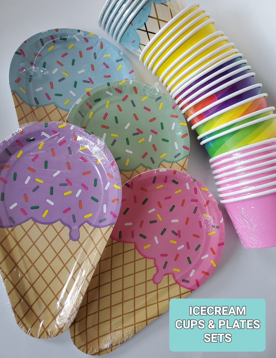 Sprinkle Icecream Cone Party Snack SETS - Dessert Plates/ice Cream Cups ...