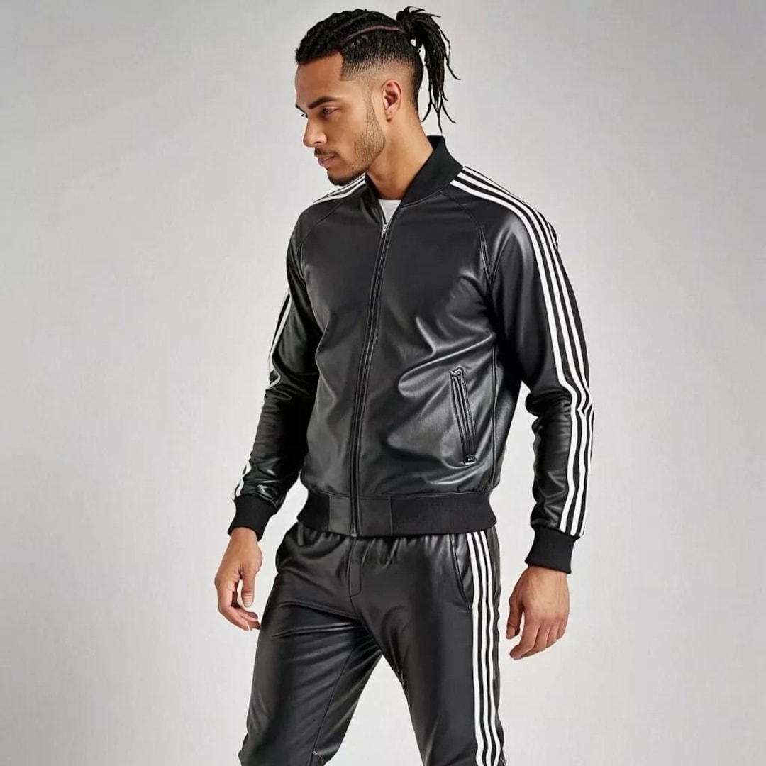 Handmade Lambskin Leather Tracksuit: Men's Black Streetwear Set - Etsy