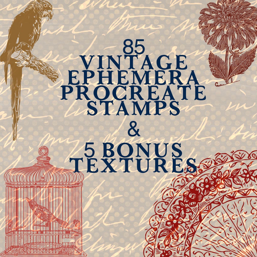 85 Vintage Ephemera Stamps & 5 Texture Brushes for Procreate – Digital ...