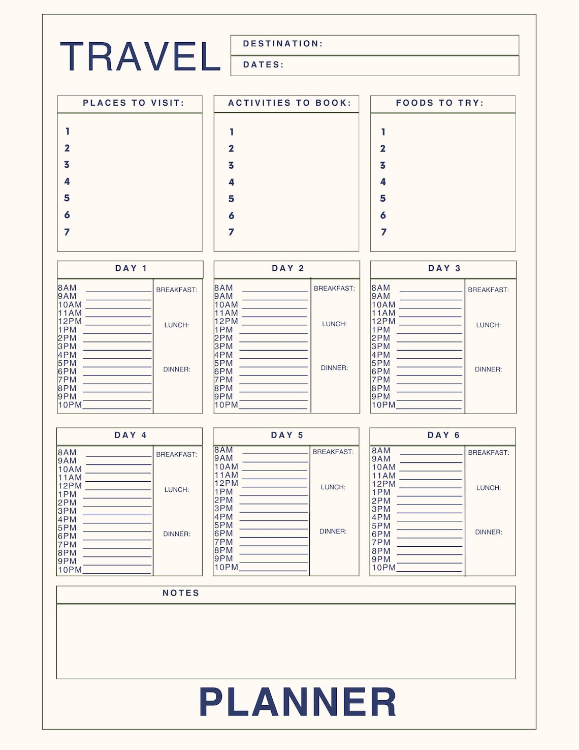 Travel Itinerary Planner Printable PDF - Etsy