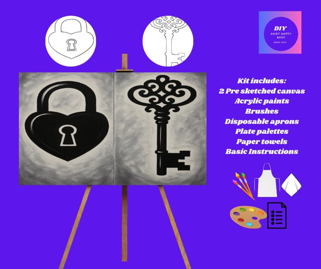 Heart Lock & Key Painting Set| Couples Art| DIY Paint Party Kits - Etsy