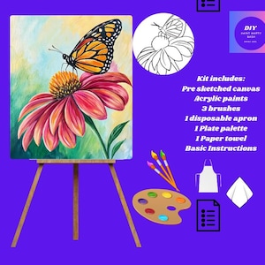 Butterfly and Flower Design DIY Paint Kit , Pre Drawn Canvas Kit ...