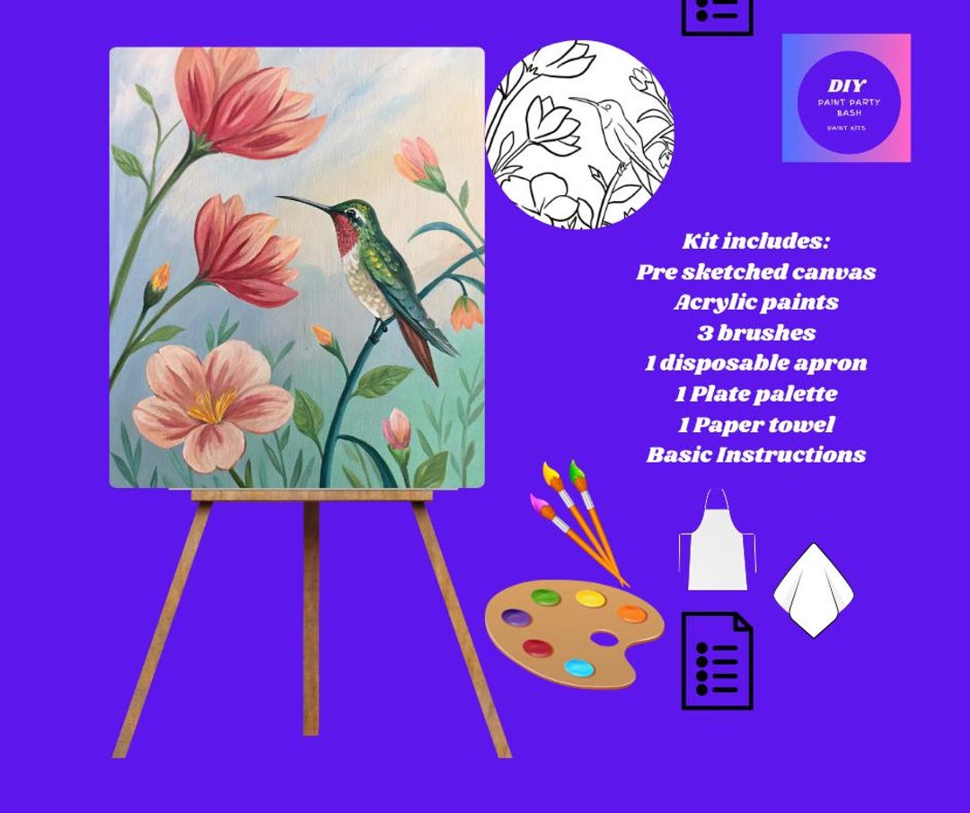 Hummingbird and Floral DIY Paint Party Kit, Nature Art , Spring ...