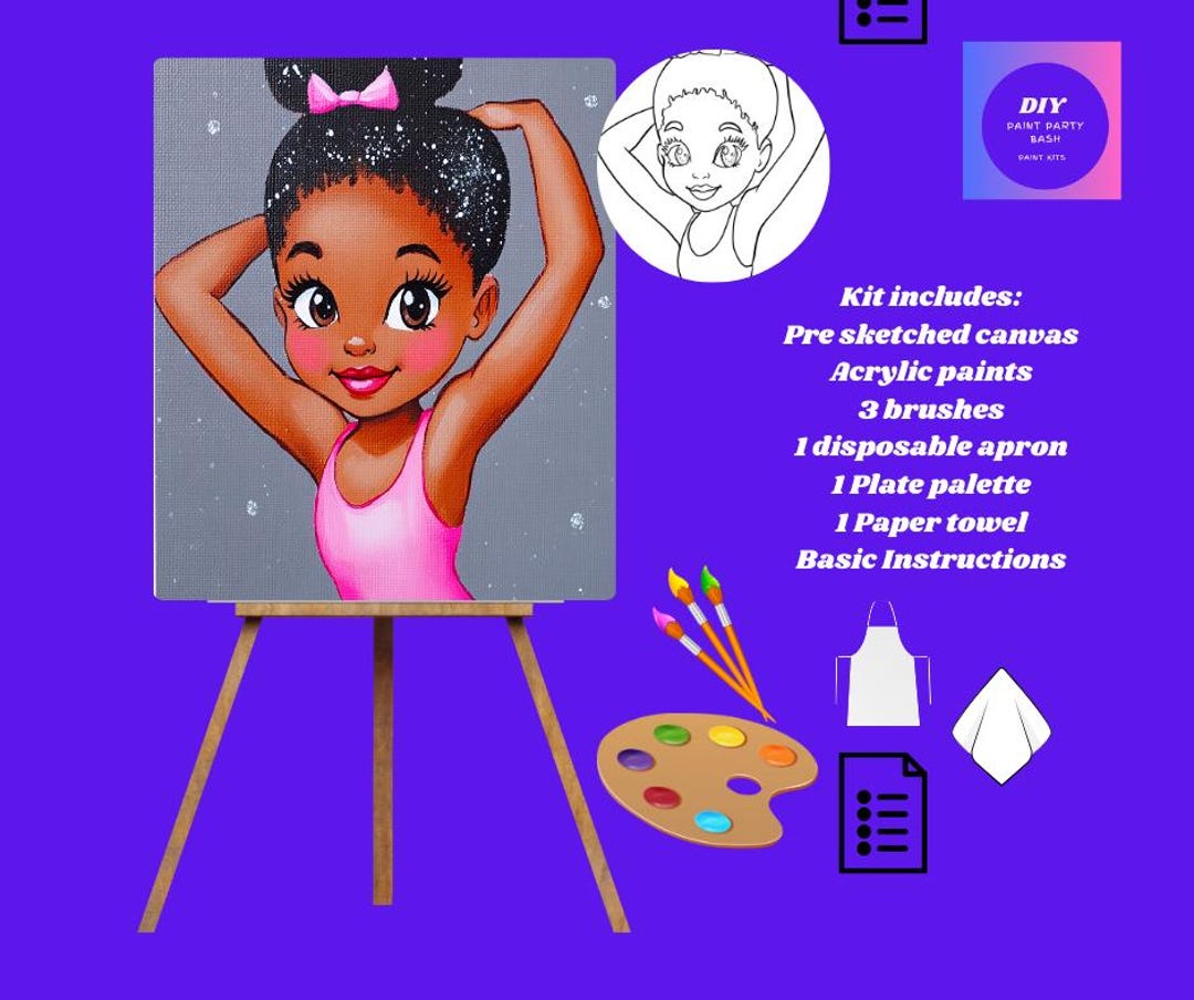 DIY Ballerina Paint Kit, Kids Dance Art, Pre Drawn Canvas for Beginners ...