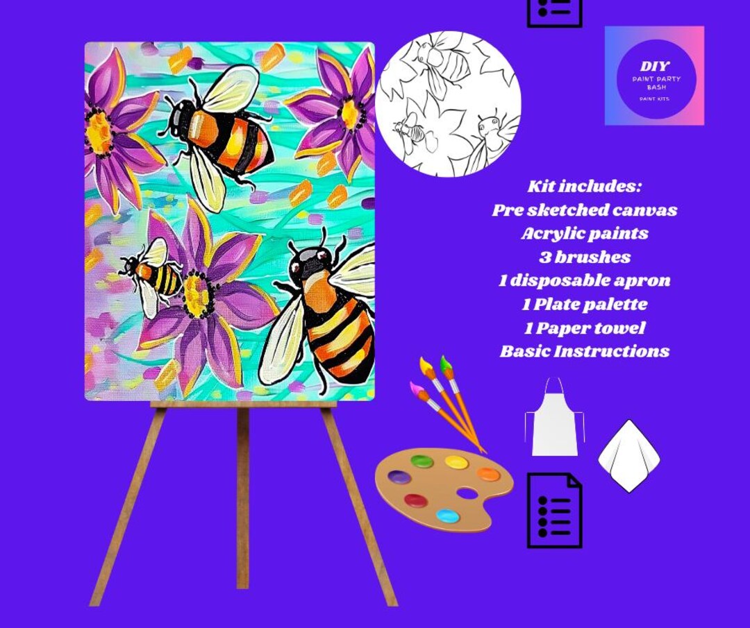 Buzzing Bees & Blooms DIY Paint Party Kit| Bright Flower Art Kit - Etsy