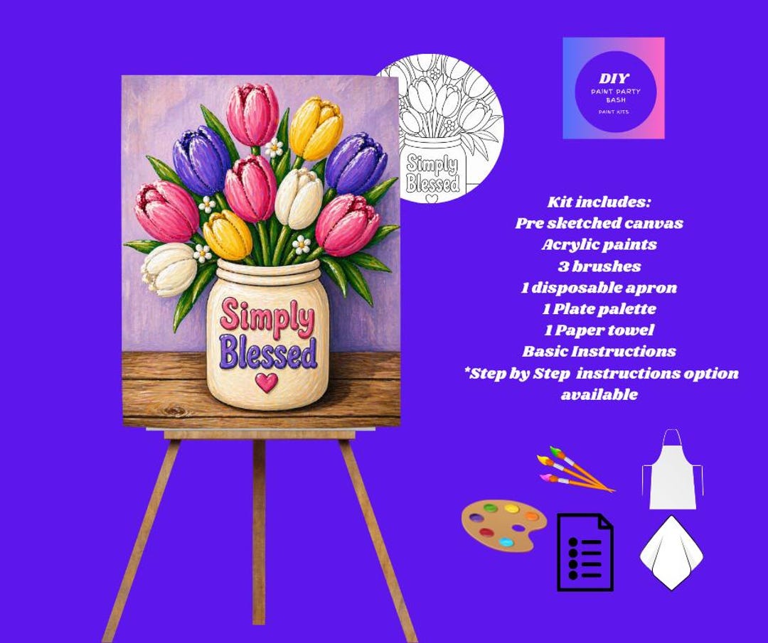 Simply Blessed Tulip Mason Jar Paint Kit: DIY Canvas Art, Acrylic ...