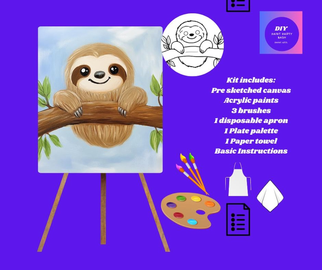Sloth DIY Canvas Paint Kit, Acrylic Art - Etsy