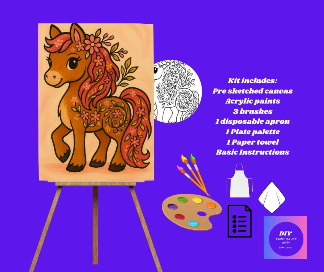 Whimsical Floral Pony DIY Paint Kit, Canvas Art - Etsy