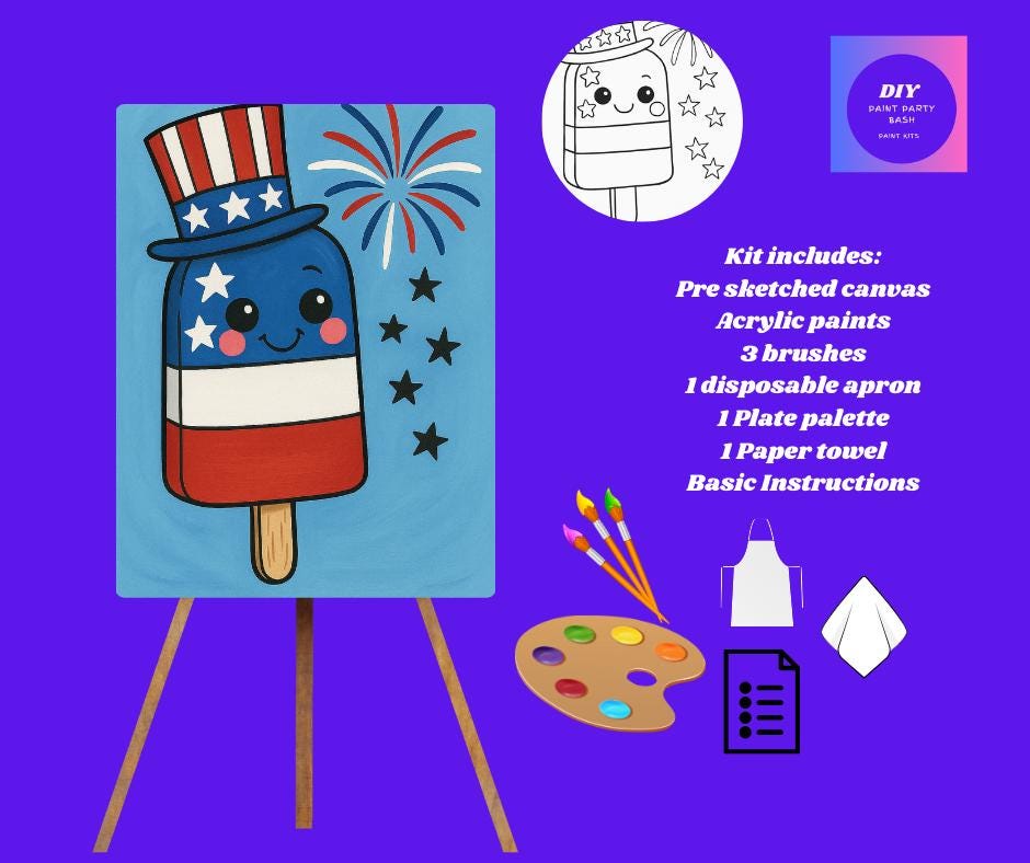 Patriotic Popsicle Paint Kit, Paint Party, Party, Canvas Art, DIY Paint ...