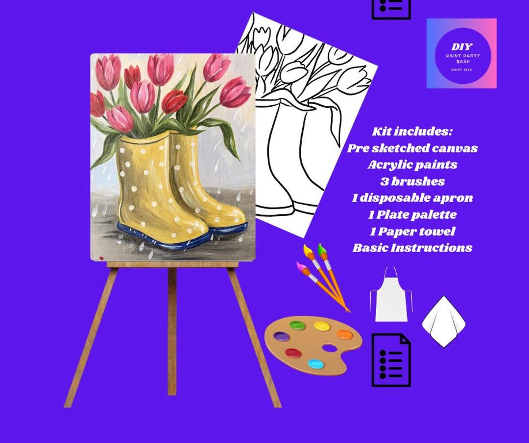 Yellow Rain Boot Flower DIY Paint Party Kit, Spring Floral Whimsical ...