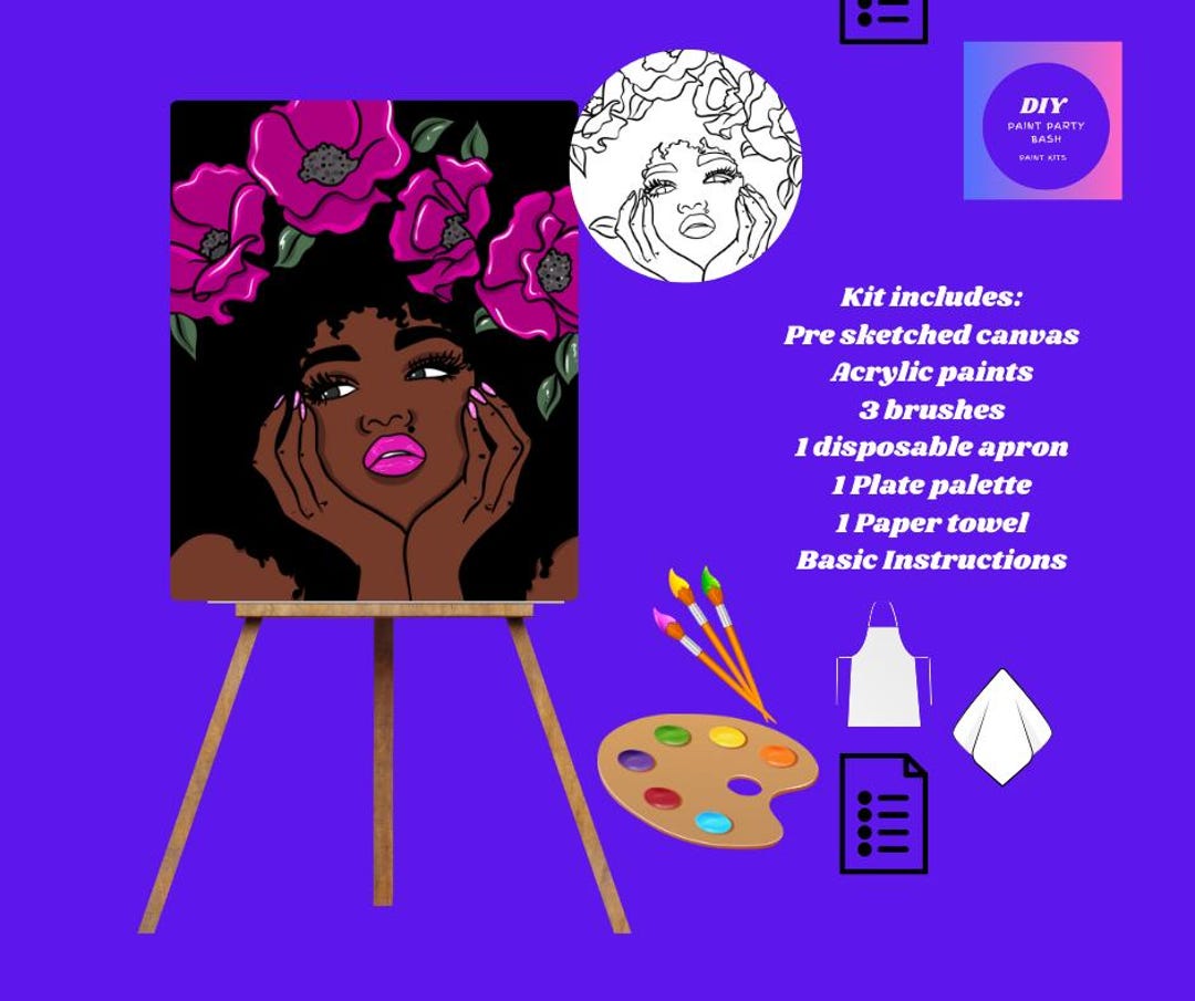 Melanin Lady DIY Paint Kit, Girls Night In, Diva Paint Party, Canvas ...