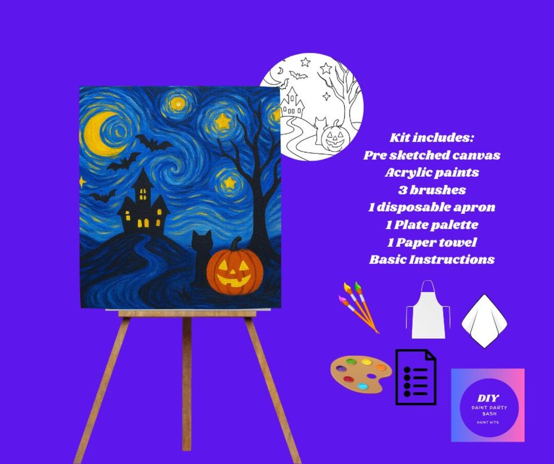 Starry Halloween Night DIY Paint Kit | Van Gogh Inspired Acrylic ...