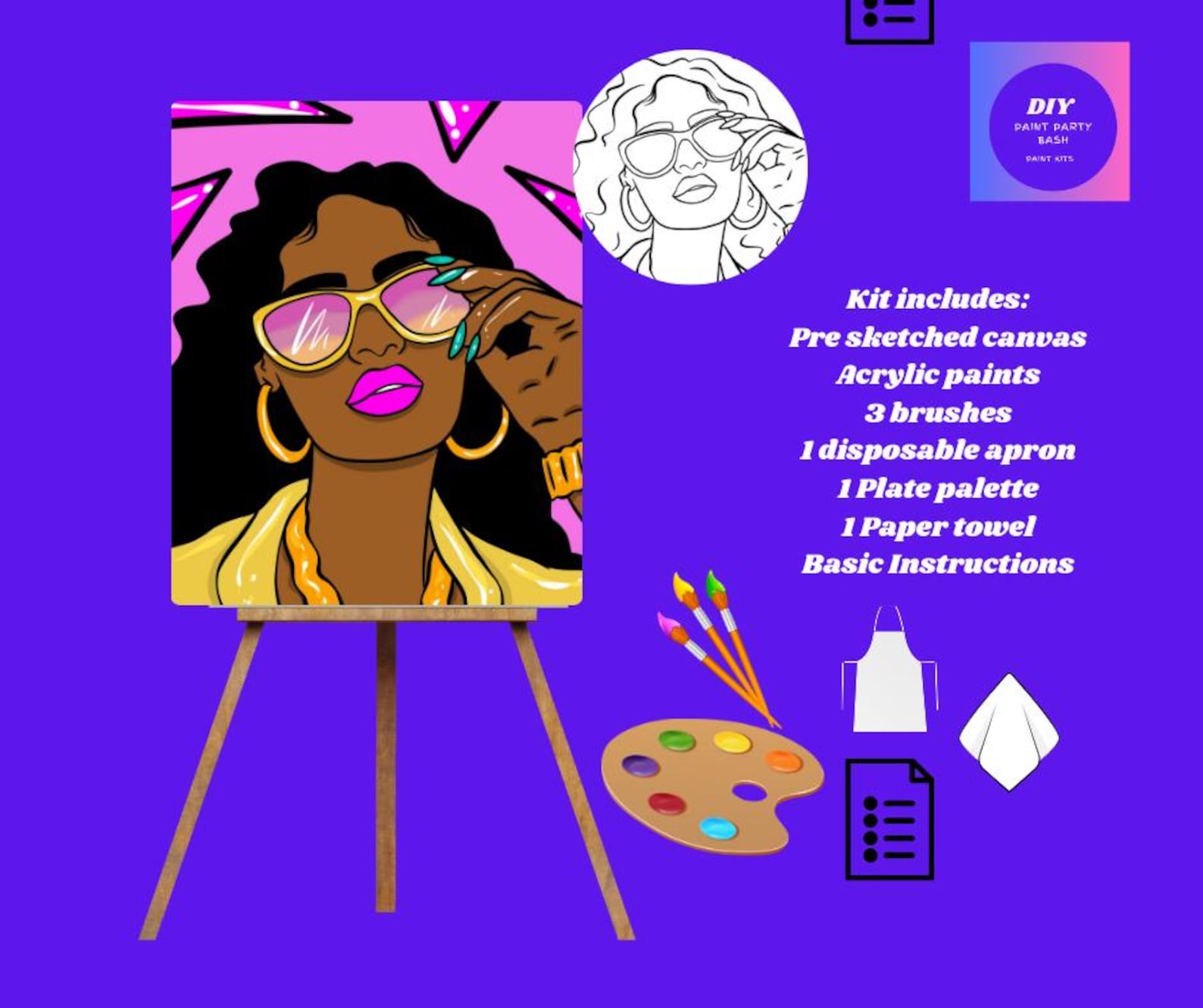 Melanin Lady DIY Paint Kit, Girls Night In, Diva Paint Party, Canvas ...