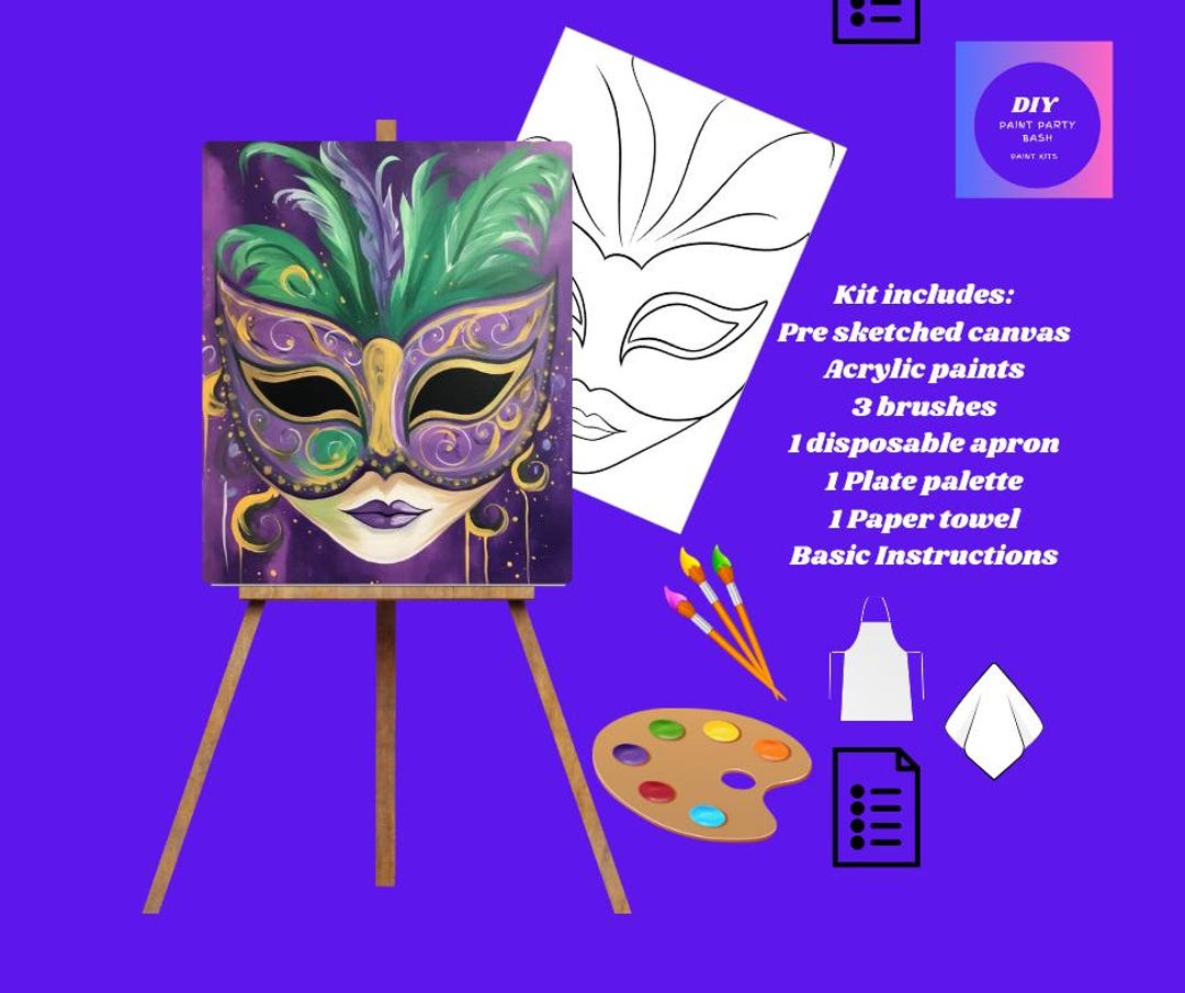 Mardi Gras Paint Party, Party, Canvas Art, DIY Paint Kit, Festive ...