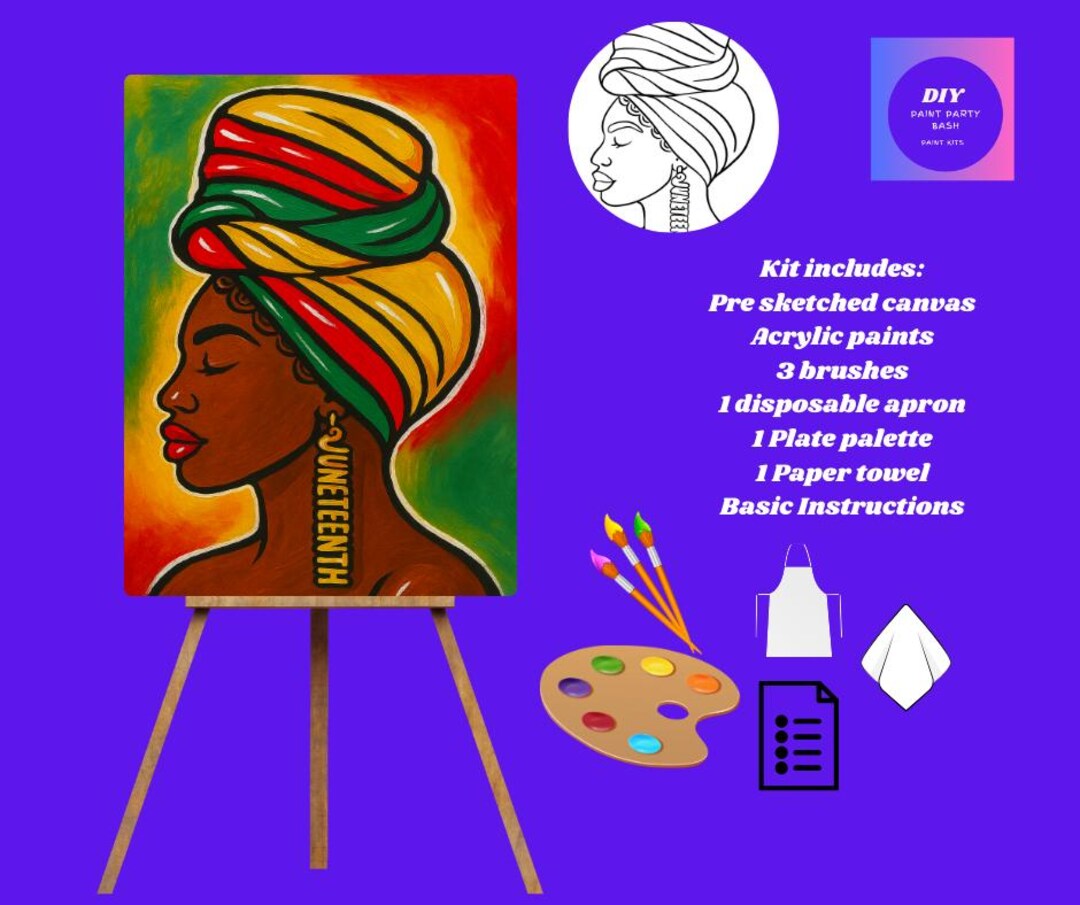 Juneteenth Headwrap Queen Painting | DIY Paint Kit|canvas Art| Heritage ...