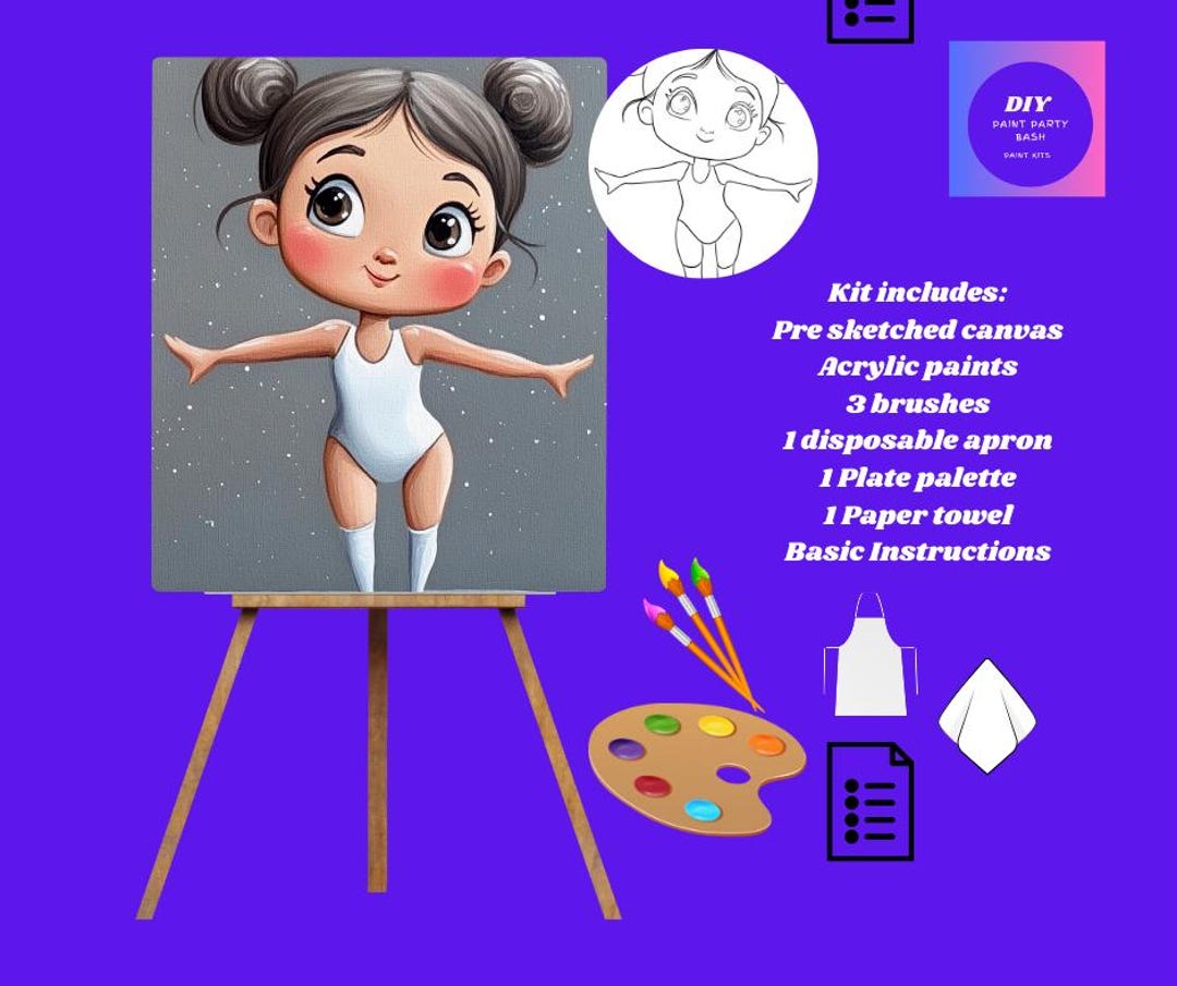DIY Ballerina Paint Kit, Pre Drawn Canvas for Beginners, Dance Art ...