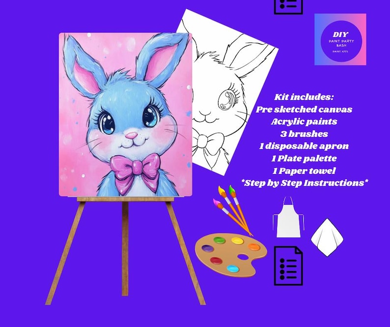 Bunny DIY Paint Kit, Cute Gray Bunny With Pink Bow Tie and Pink ...