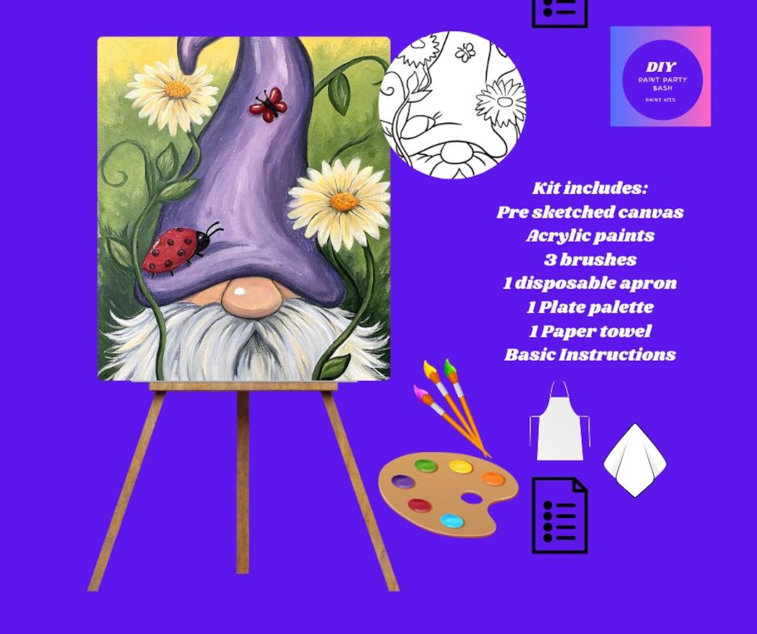 Spring/summer Gnome DIY Paint Party Kit, Whimsical Art , Canvas Art - Etsy