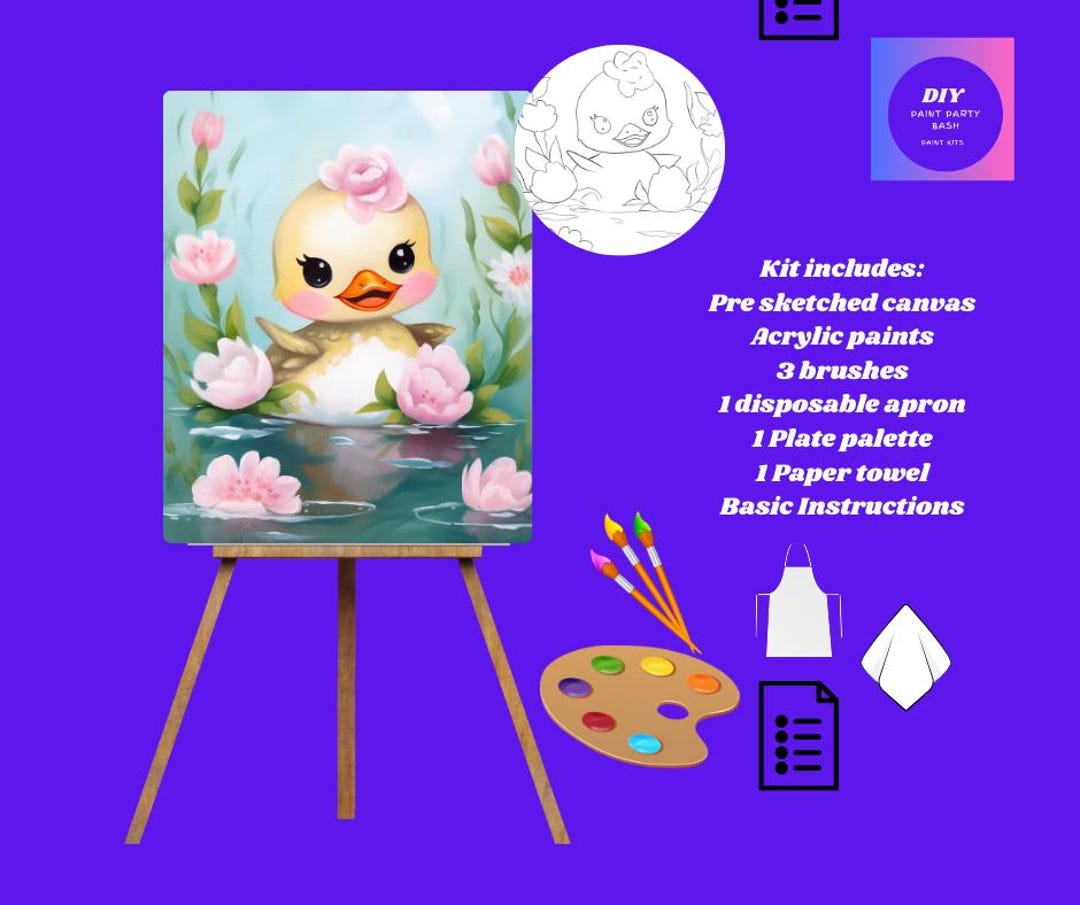 Duckling Paint Party DIY Kit: Baby Chick & Flowers Canvas Art - Etsy