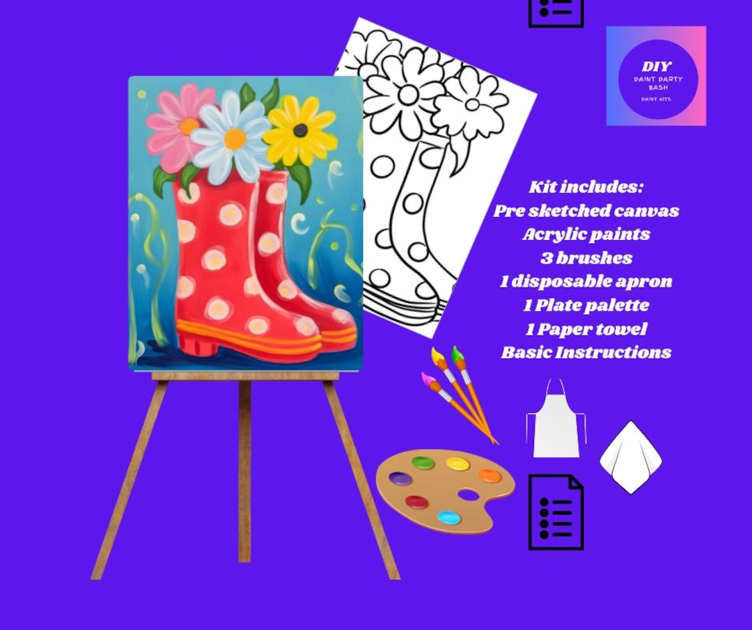 Rain Boot Flower DIY Paint Party Kit: Spring Canvas Art - Etsy