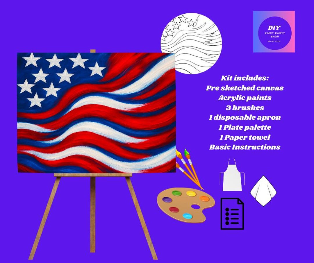 American Flag DIY Paint Kit: Wavy Patriotic Canvas Art - Etsy