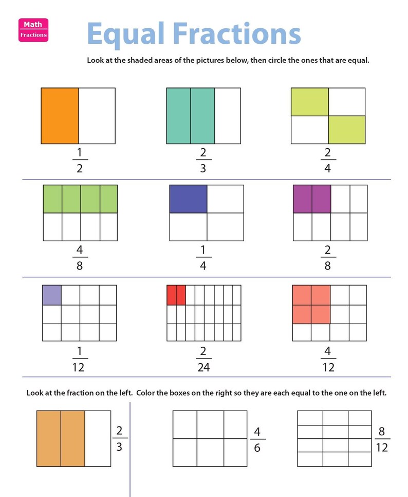 Equivalent Fractions Activity, Math Practice Worksheets, Math Coloring ...